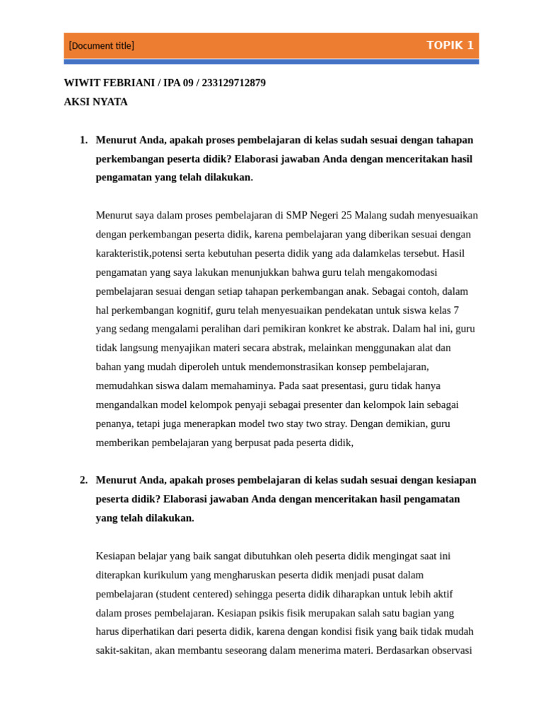 Topik 1 - Aksi Nyata - Wiwit Febriani | PDF