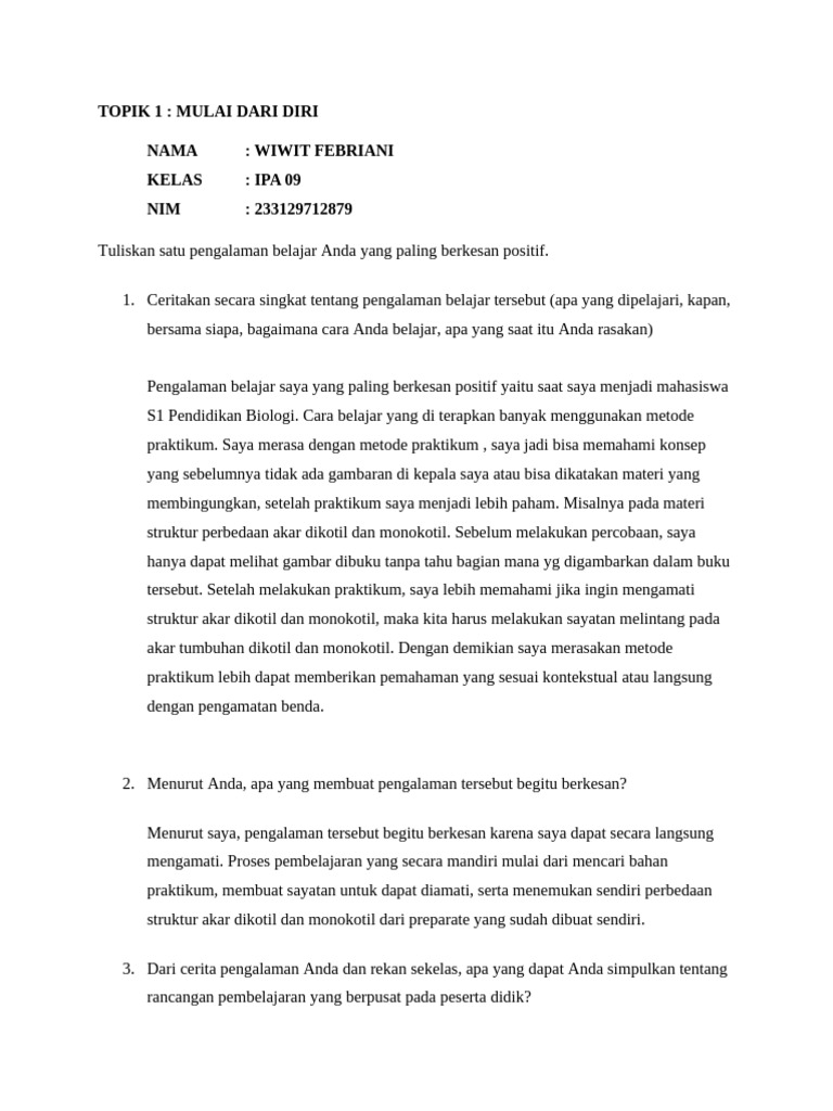 TOPIK 1 MULAI DARI DIRI | PDF