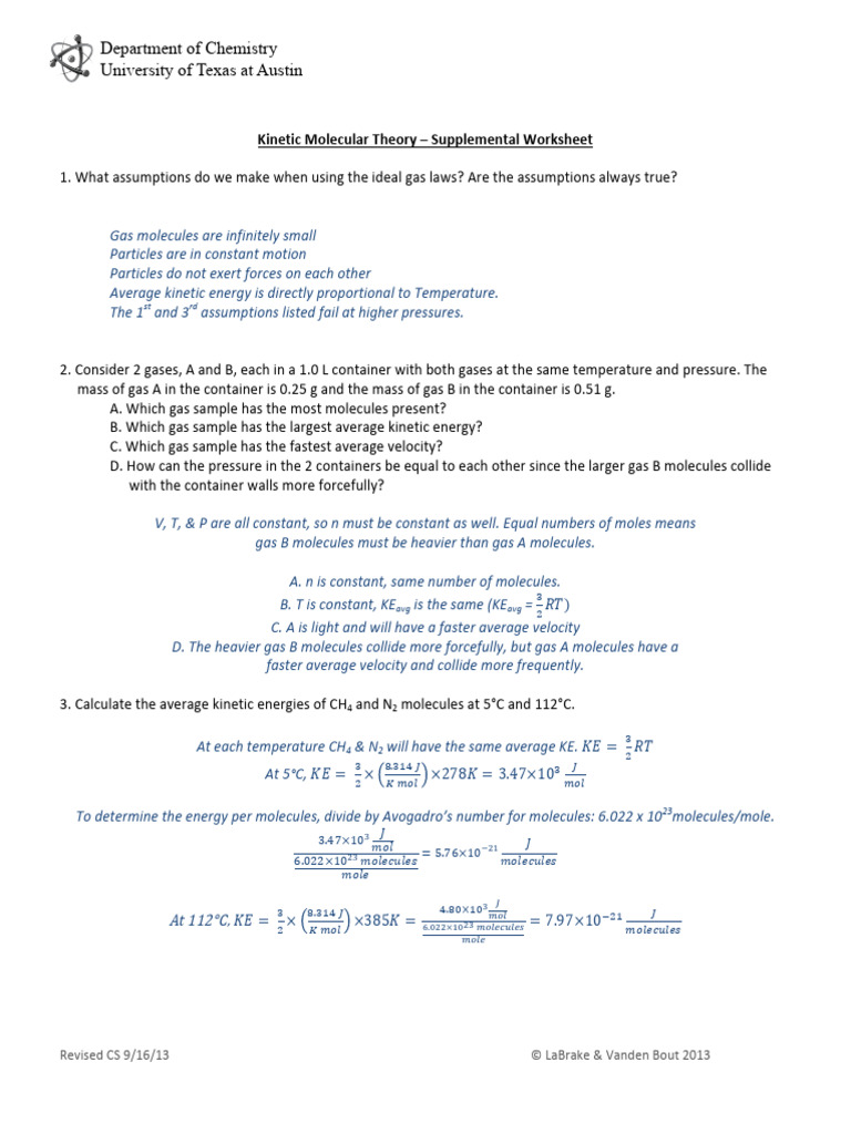 KineticMolecularTheory-wkst-key | PDF | Gases | Continuum Mechanics