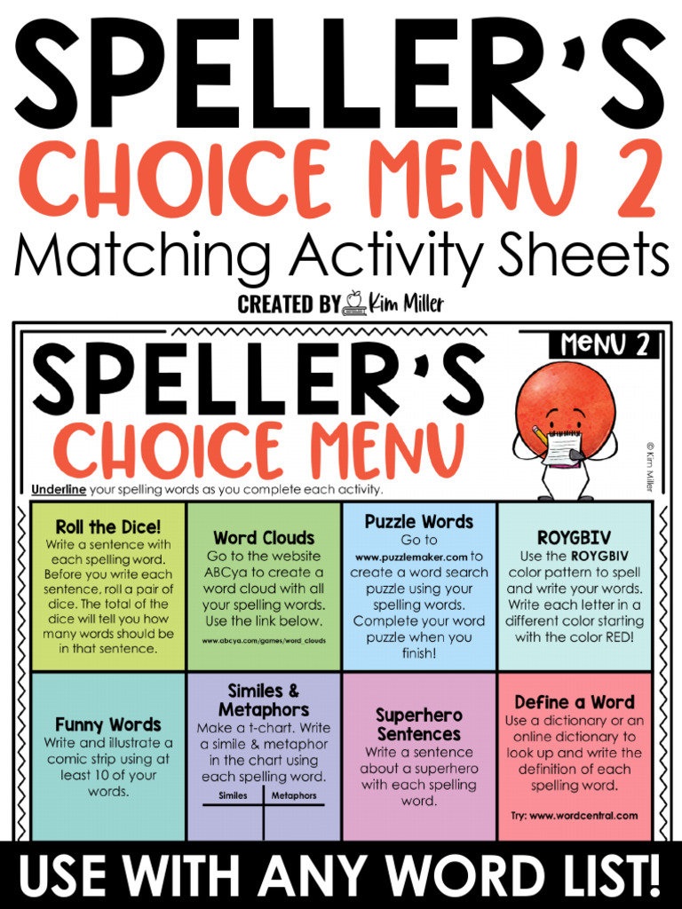 Spelling Menu 2 Activity Pages | PDF | Linguistics | Linguistic Morphology