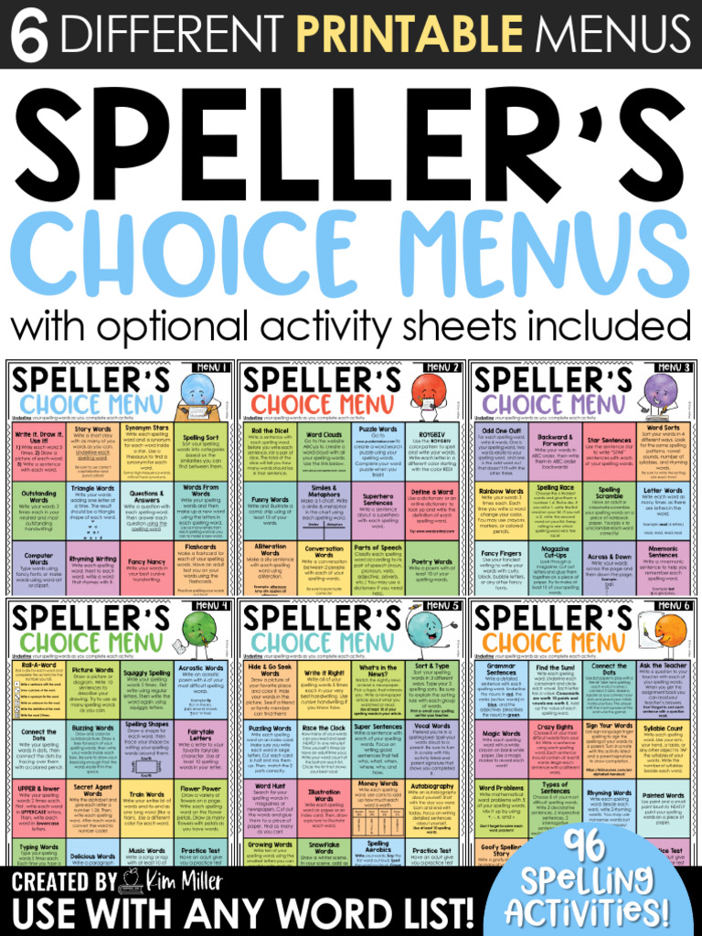 Printable Speller's Choice Menus | PDF | Part Of Speech | Menu