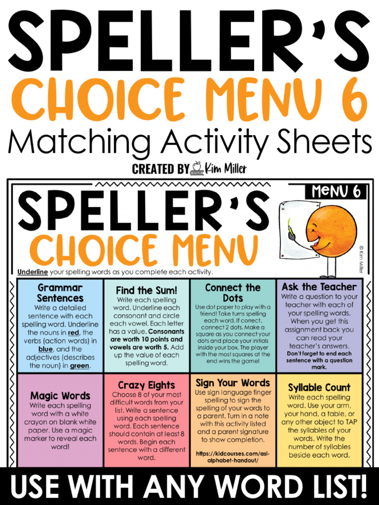 Spelling Menu 6 Activity Pages | PDF | Menu | Copyright