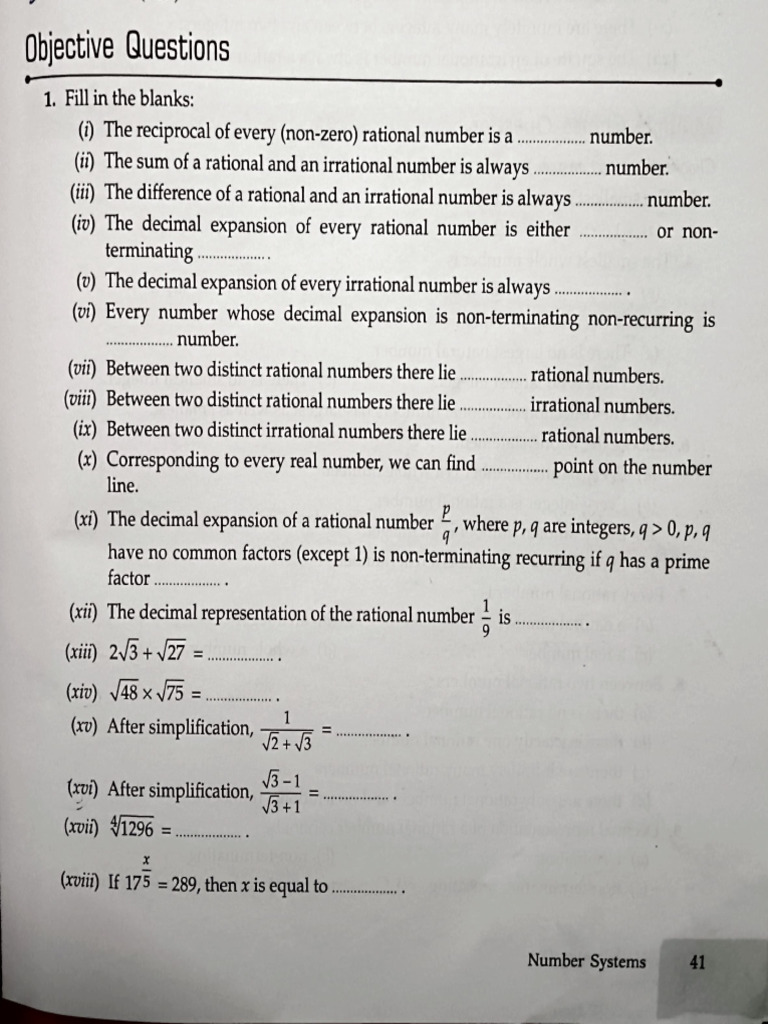 Chapter - 1 Objective Questions | PDF | Rational Number | Numbers