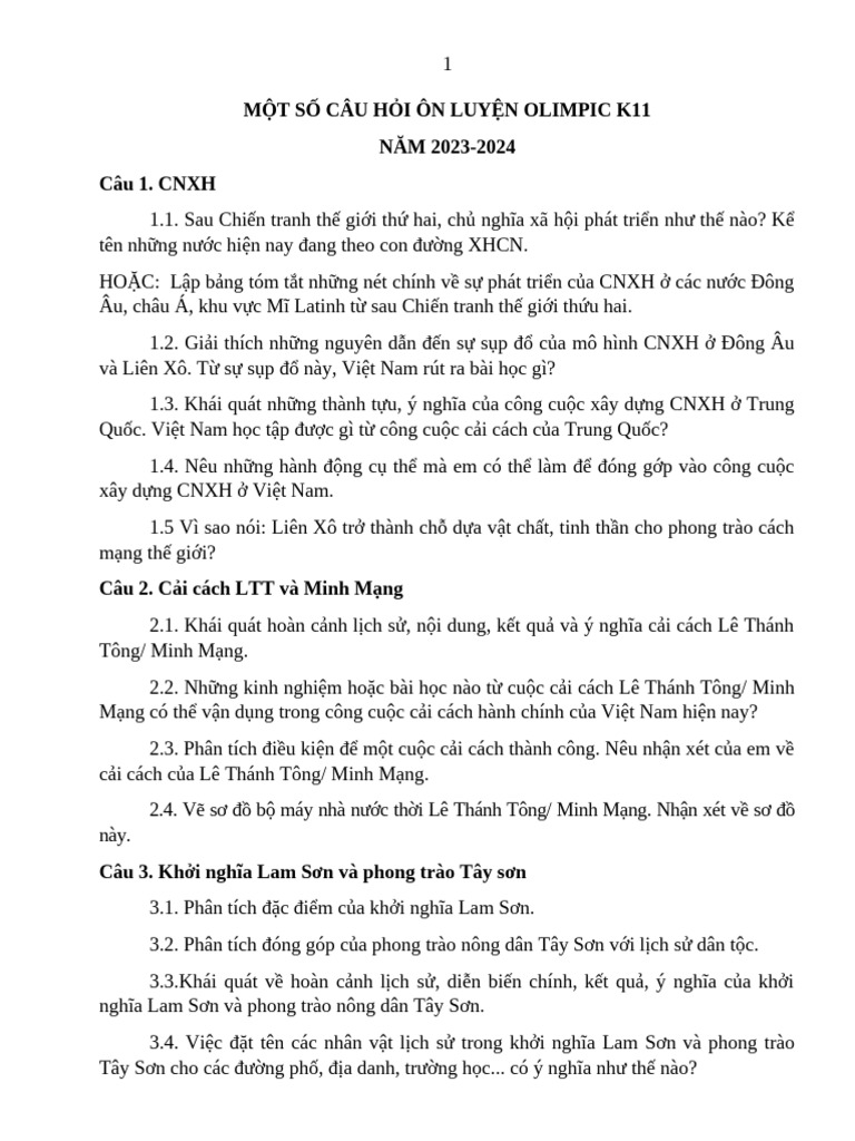 Một số đề ôn luyện lich su 11 | PDF