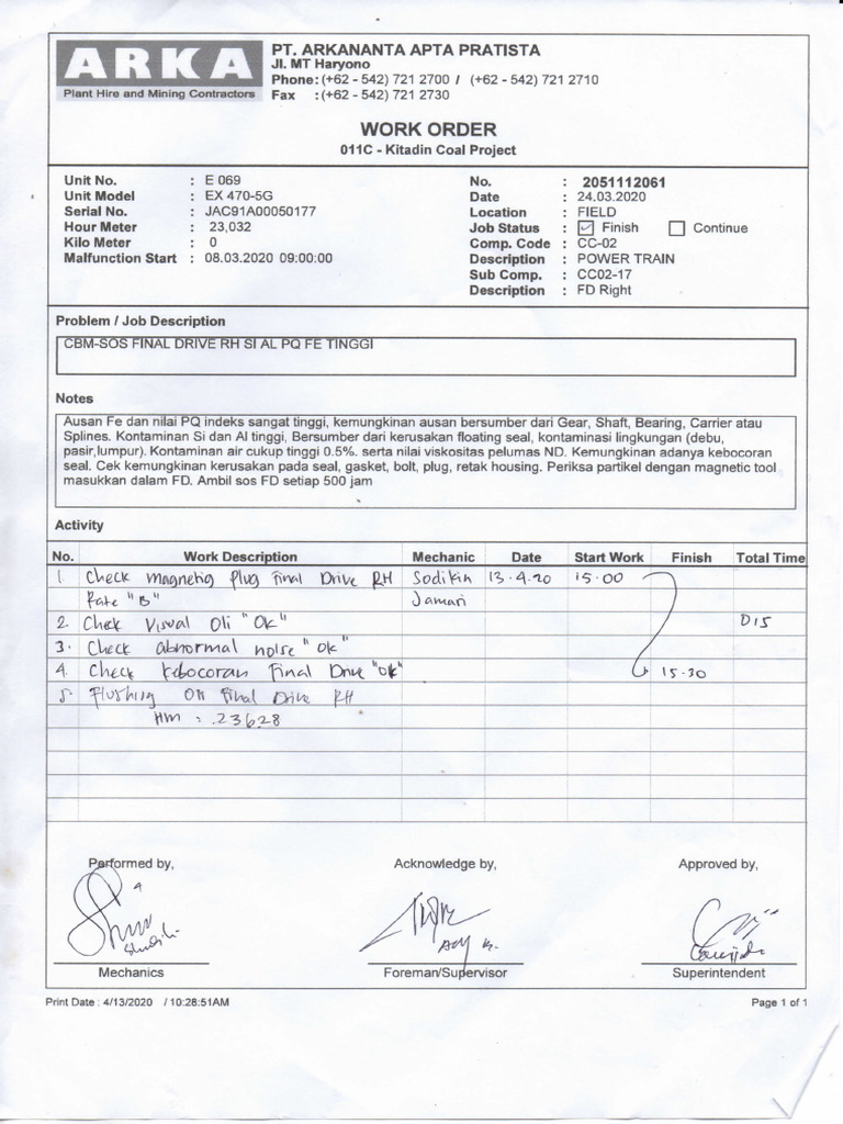 WO CBM FINAL DRIVE RH E 069 | PDF