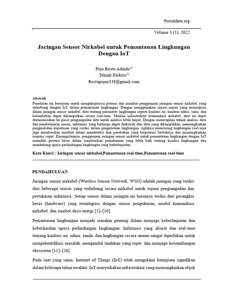 Jaringan+Sensor+Nirkabel+untuk+Pemantauan+Lingkungan+Dengan+IoT, | PDF