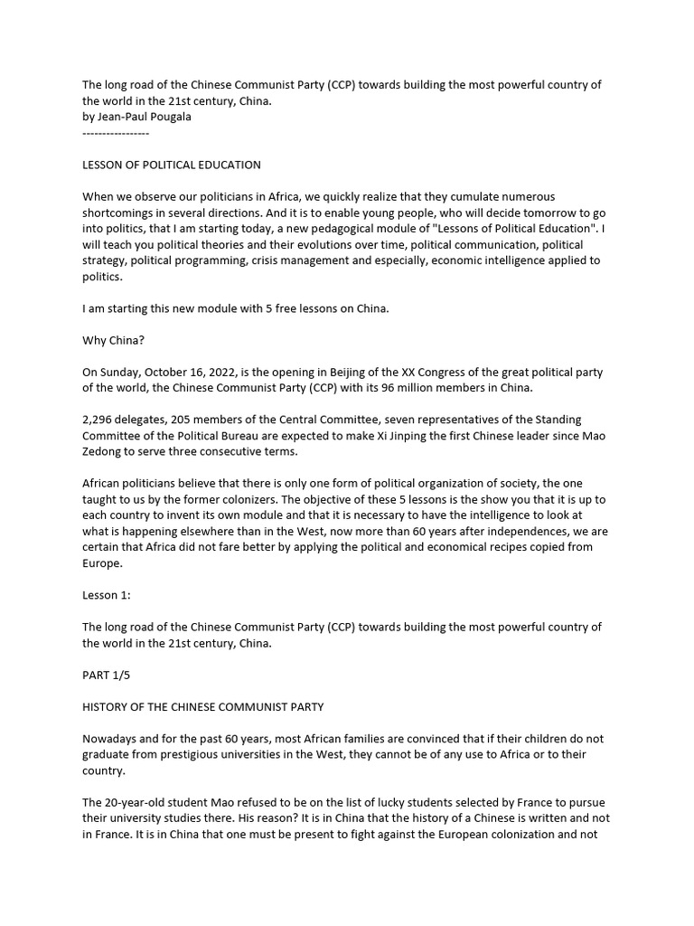 The Long Road of The Chinese Communist Party (CCP) Towards Building The ...