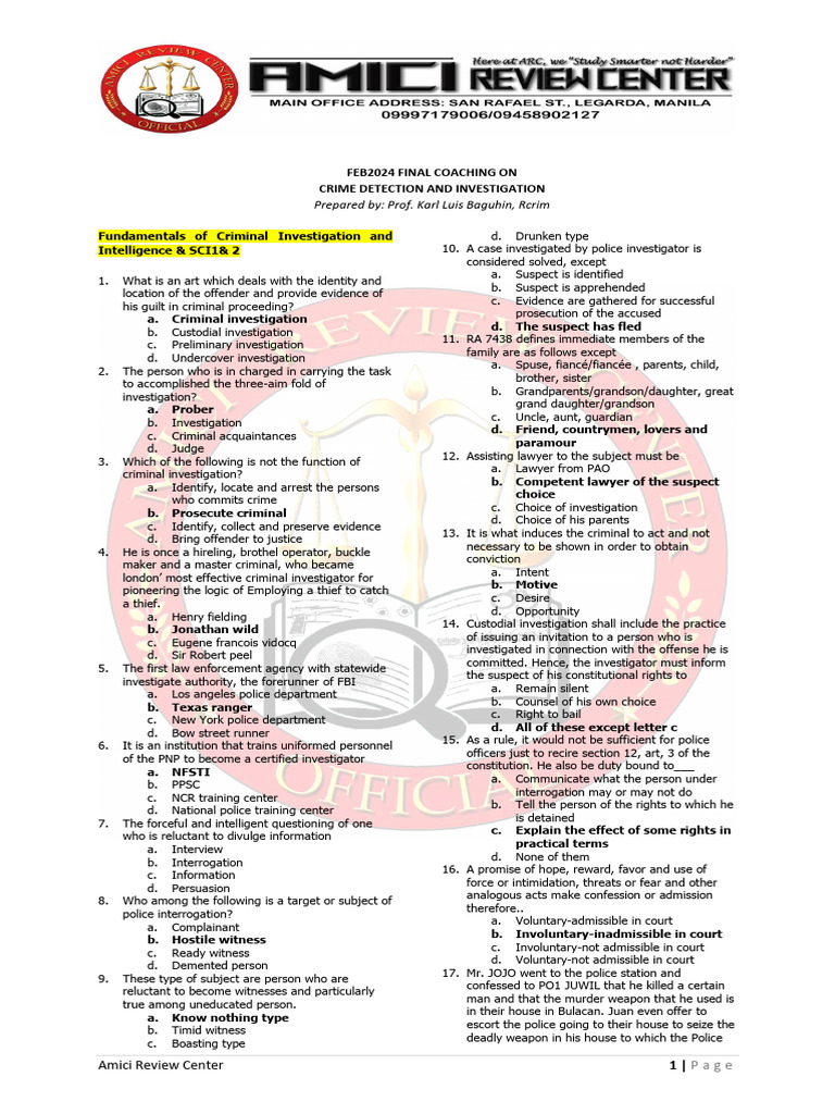 FEB2024-FC-CDI FC-BAGUHIN-ANSWER KEY | PDF | Confession (Law) | Forensic Science