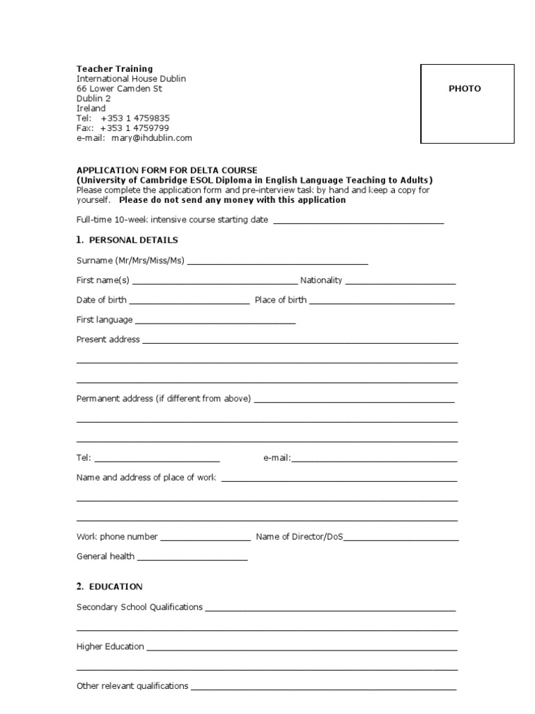DELTA Application Form and Pre-Interview Task | PDF | English As A ...