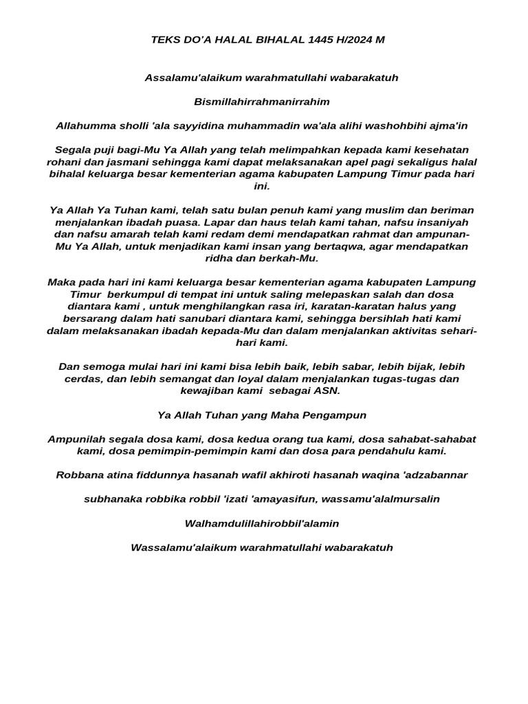 Teks Doa Halal Bihalal 2024 | PDF