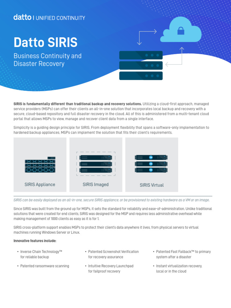 SIRIS_Datasheet | PDF | Backup | Cloud Computing