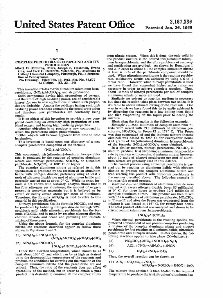 Complex Perchlorate Compound and Its Production - US.Patent.3167386A | PDF