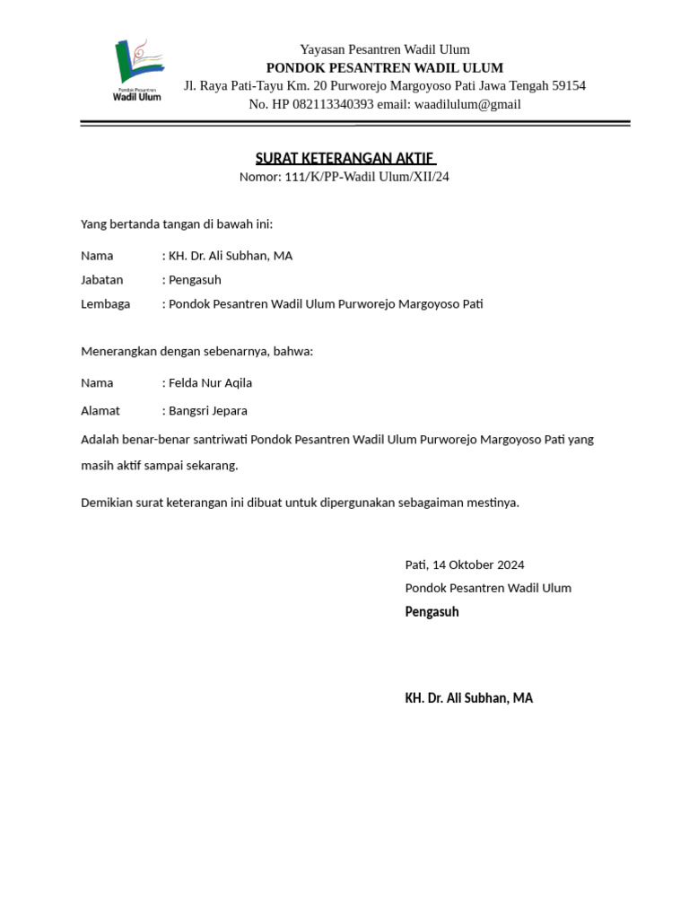 Surat Ket Aktif Felda[1] | PDF