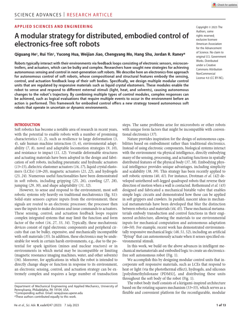 sciadv.ade9247 | PDF | Actuator | Robot