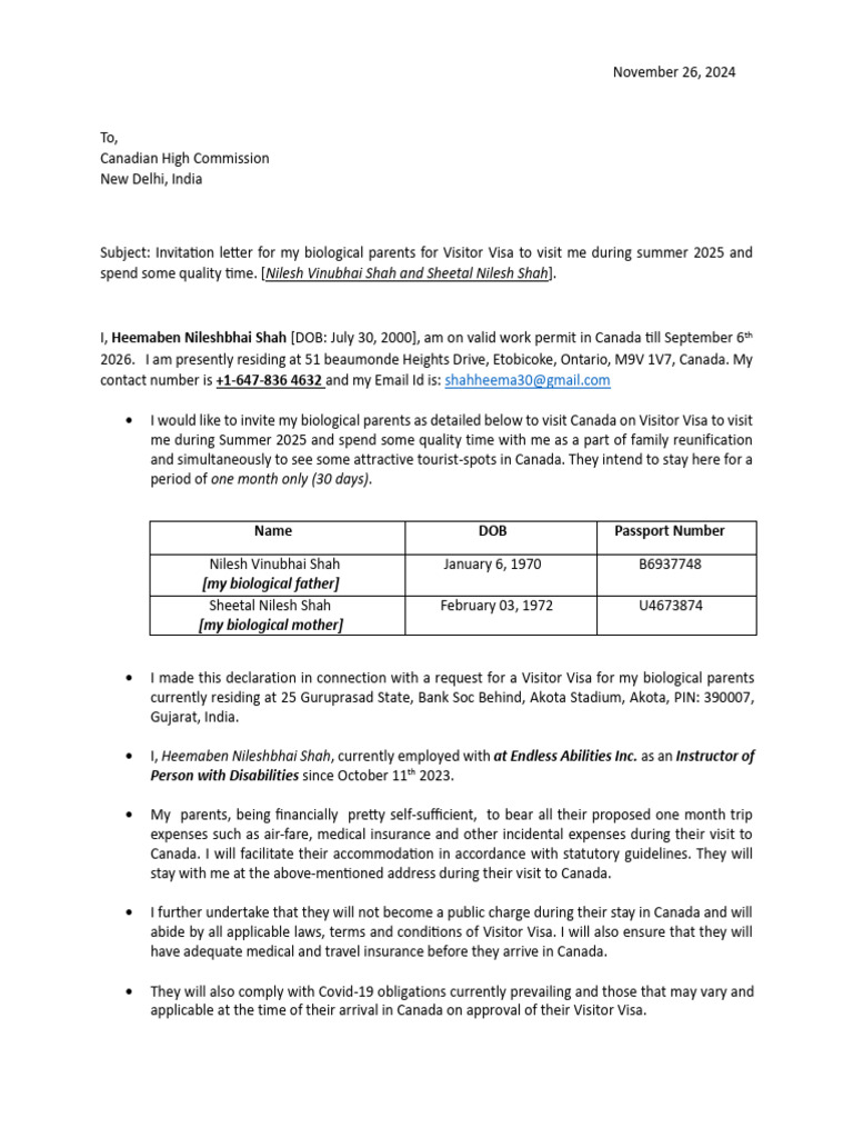 Invitation Letter - Heema Shah | PDF | Travel Visa | Government And Personhood