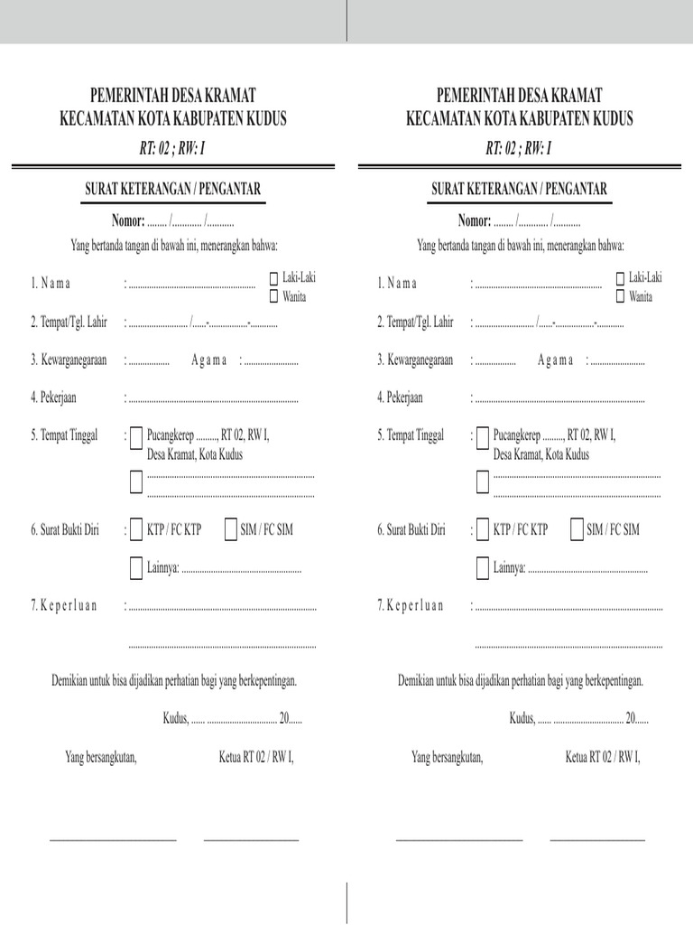 Surat Keterangan RT - MASTER | PDF