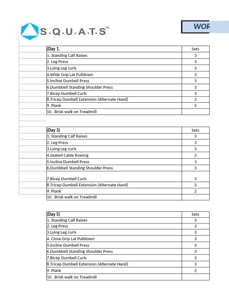 Workoutchart Exercise Chart Shruti-1 | PDF | Strength Training | Physical Fitness