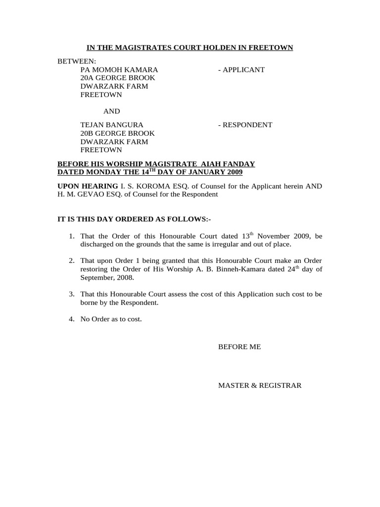 COURT ORDER MARIATU KEITA | PDF | Legal Procedure | Courts