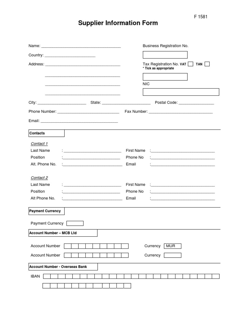 Supplier Information Form Template | PDF