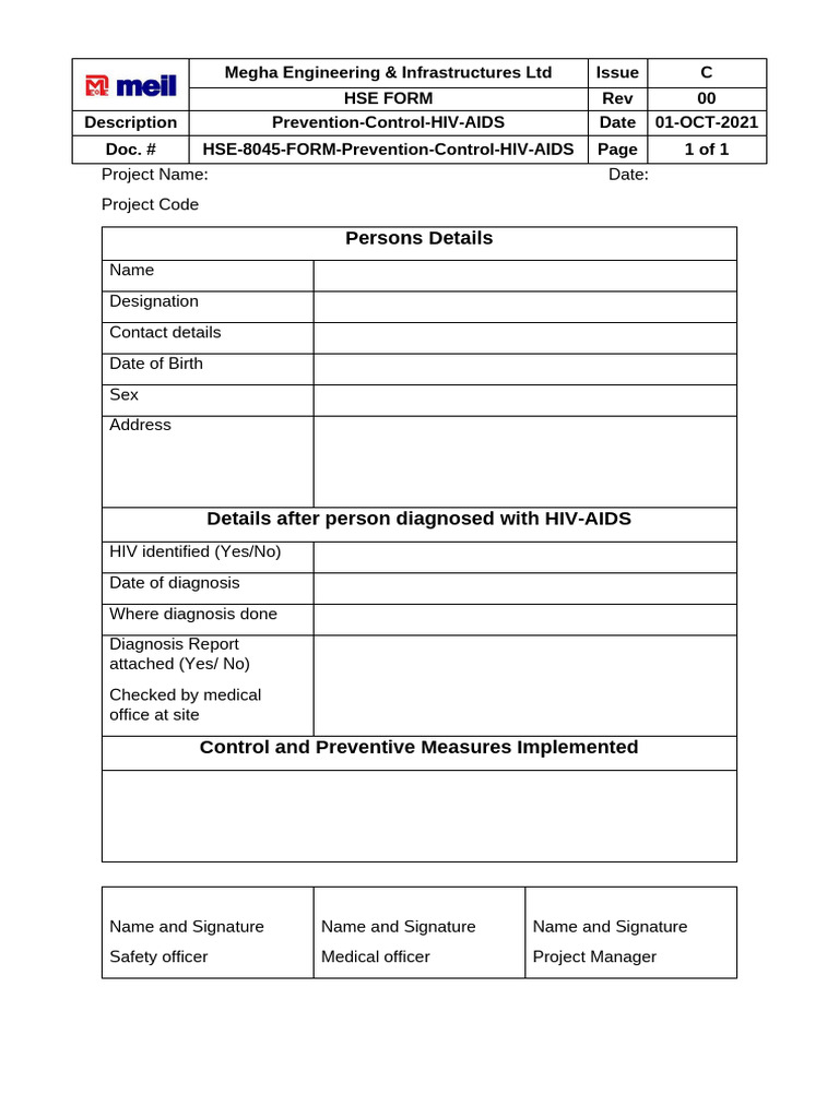 HSE 8045 FORM Prevention Control HIV AIDS | PDF