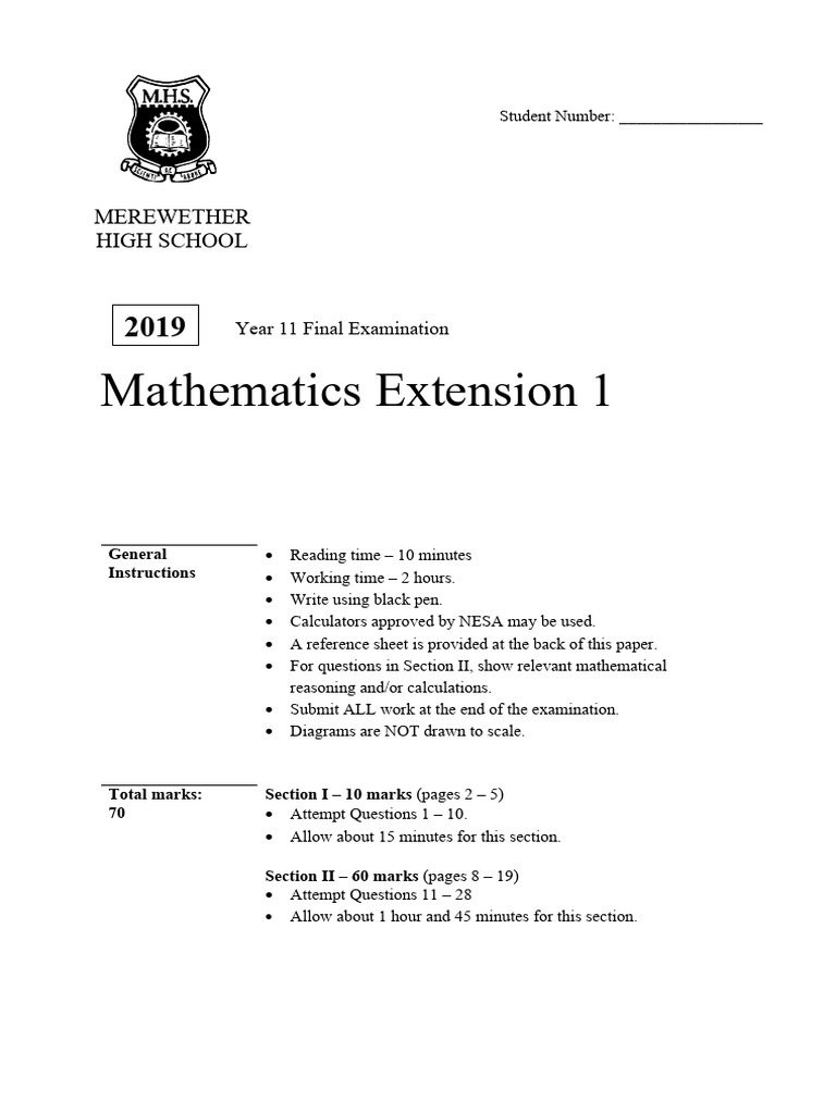 2019 Year 11 Maths Ext 1 Task 3 | PDF | Function (Mathematics) | Physics