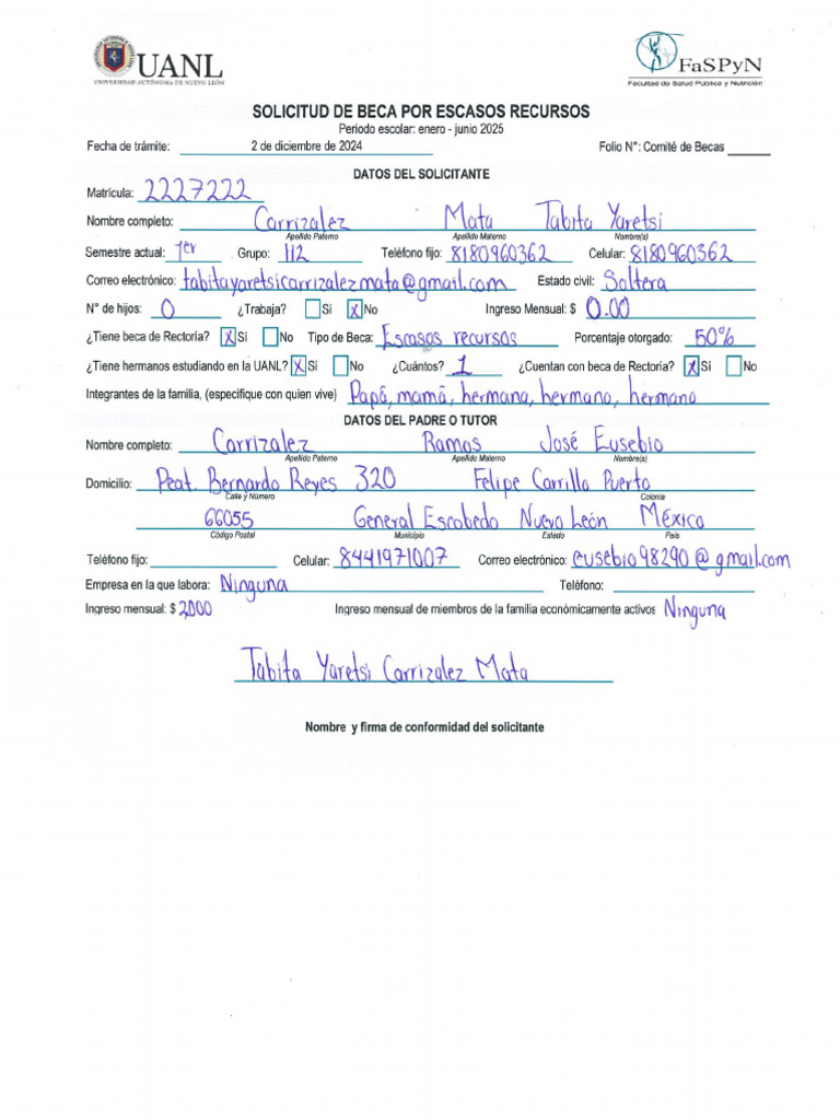 SOLICITUD DE BECA | PDF