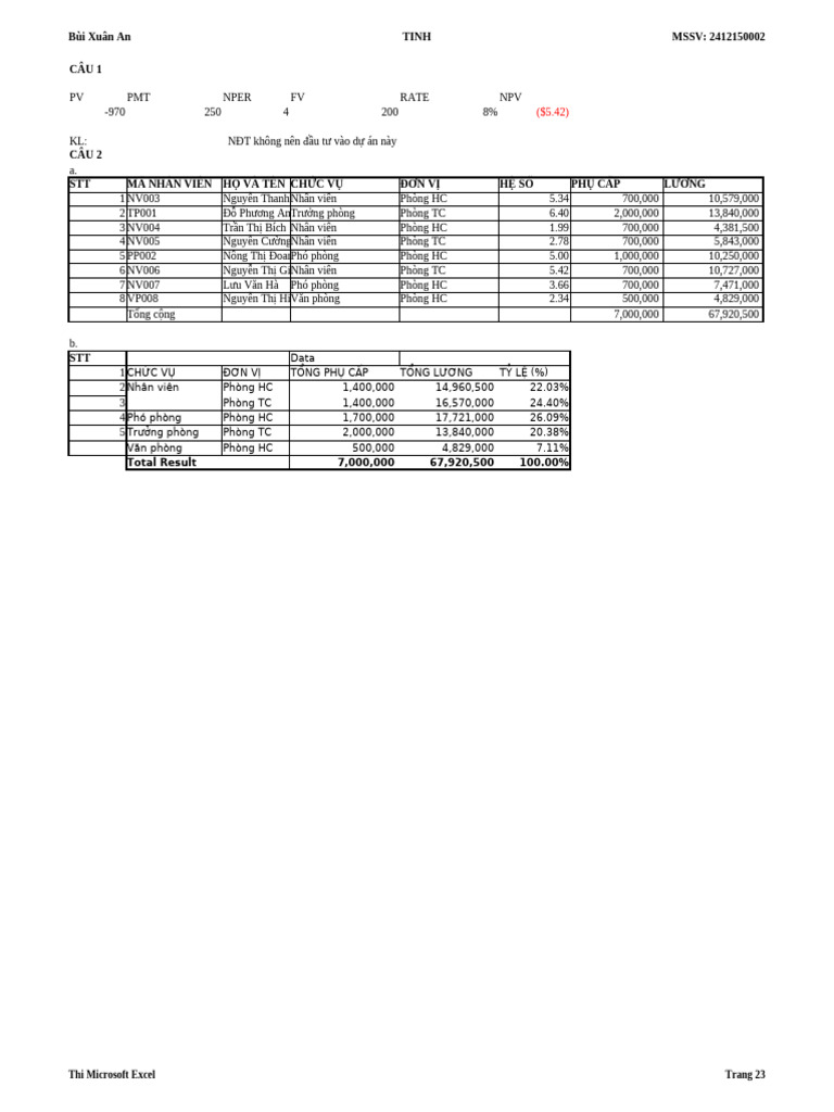 Thi TH Excel 1 | PDF