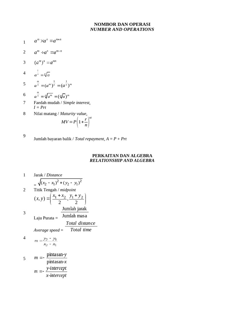 Formula Math Ting 2 Uasa | PDF