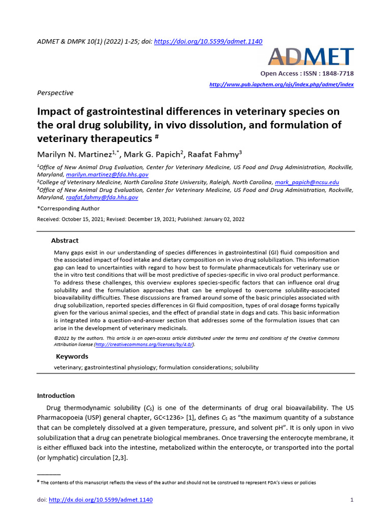 Impact of Gastrointestinal Differences in Veterinary Species On The ...