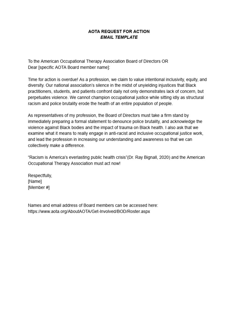 AOTA Request For Action Template | PDF