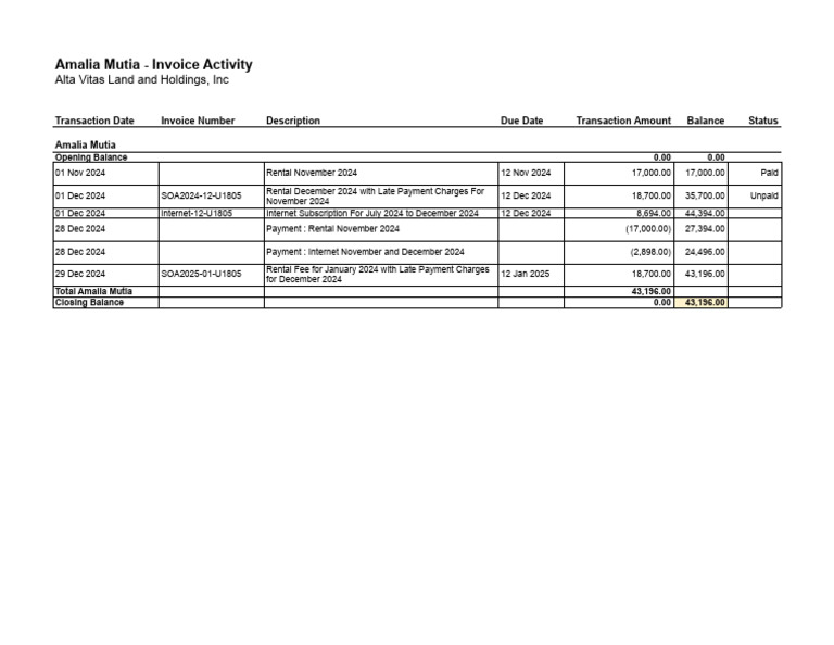 Amalia Mutia - Invoice Activity - Amalia Mutia - Invoice Activity | PDF