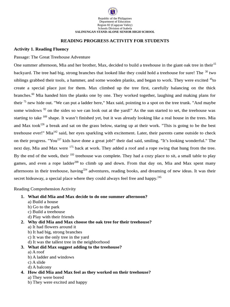 2024 25 Reading Progress Activity For Students | PDF | Shadow | Sky