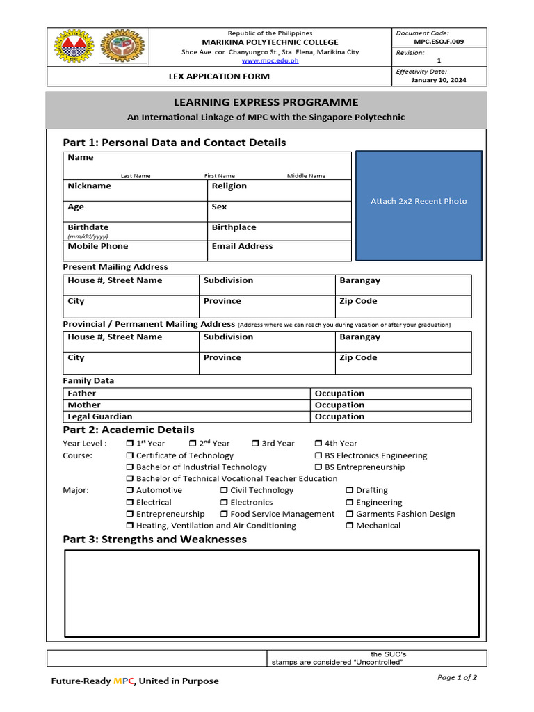 ESO FORM 009.a LEX-Application-Form | PDF
