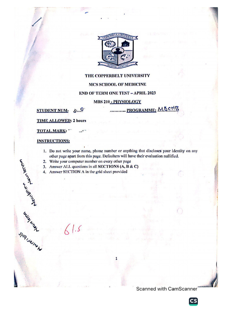 Physiology Tests Papers .Dio | PDF