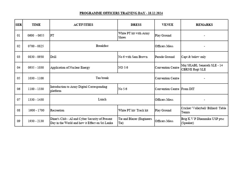 Officers Training Day Schedule 2024 | PDF