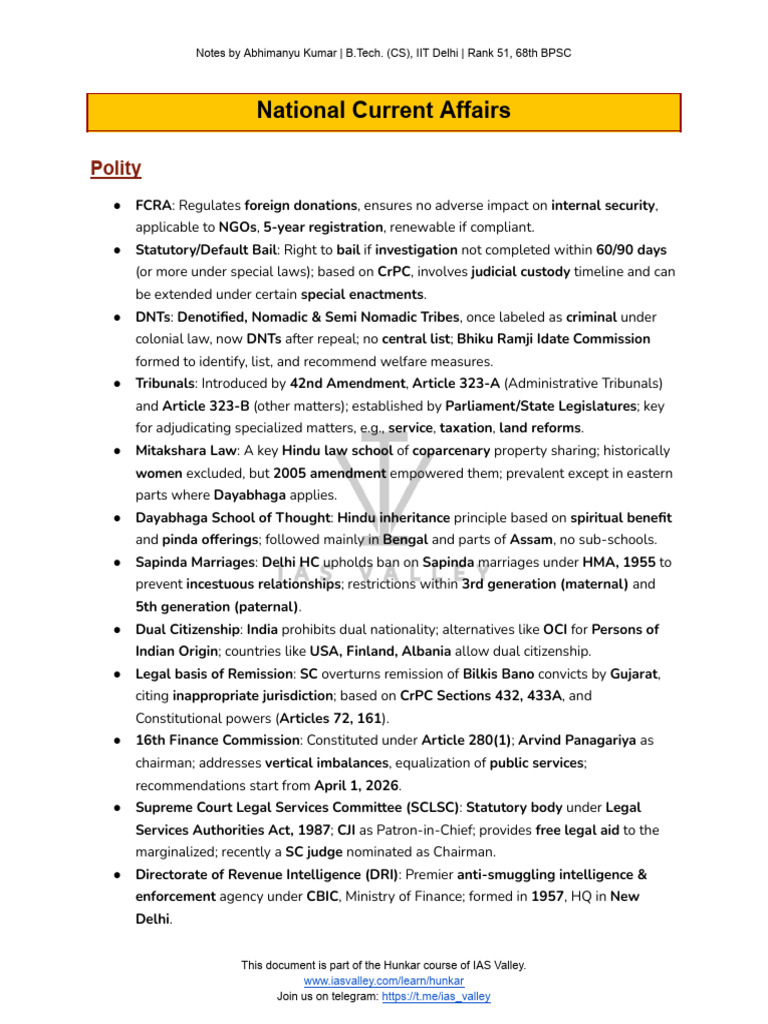 National Current Affairs Overview | PDF | Bail | Government