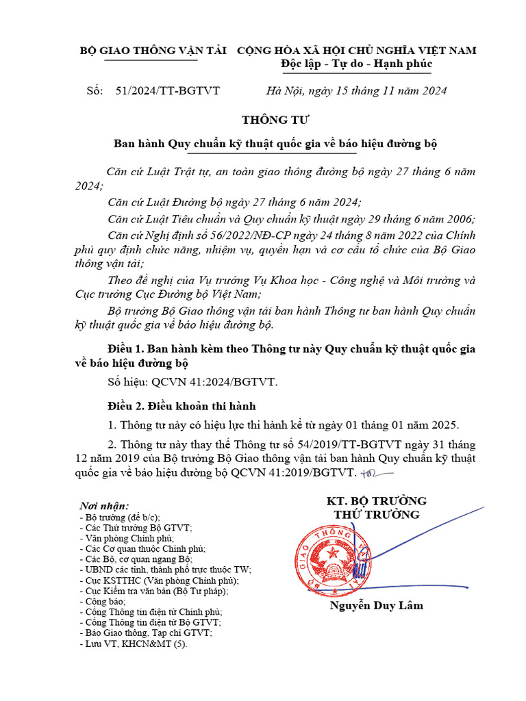 1. Thông tư ban hành QCVN 41-2024 (TT ký) | PDF