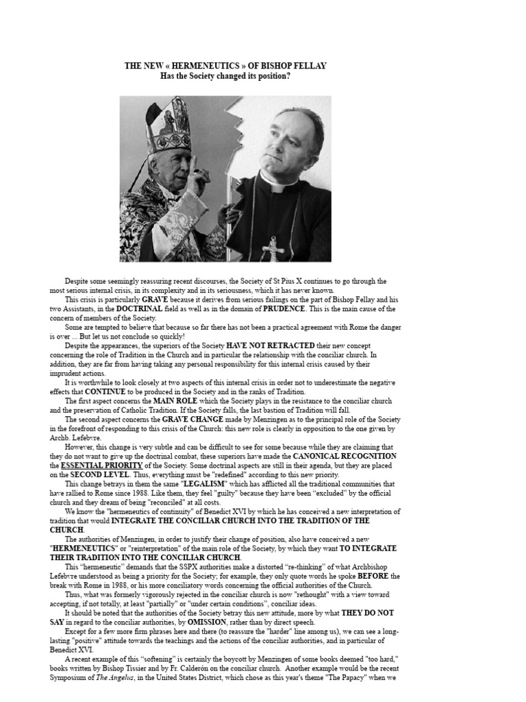 +THE NEW HERMENEUTICS OF BISHOP FELLAY - Has The SSPX Changed Its ...