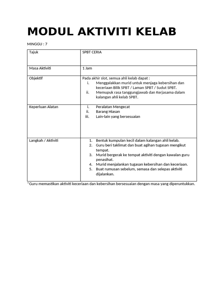 Modul Aktiviti Kelab SPBT Sekolah | PDF