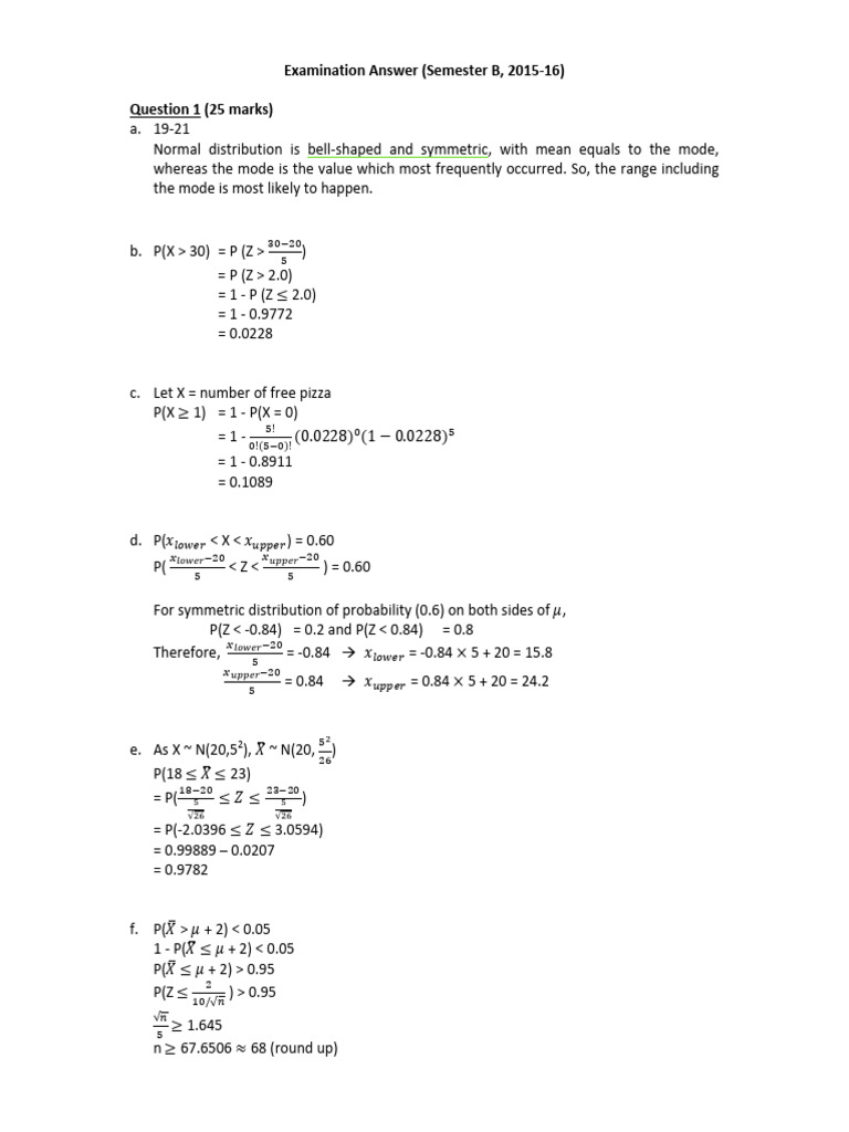 Past Exam Paper_Answer | PDF | Statistics | Confidence Interval