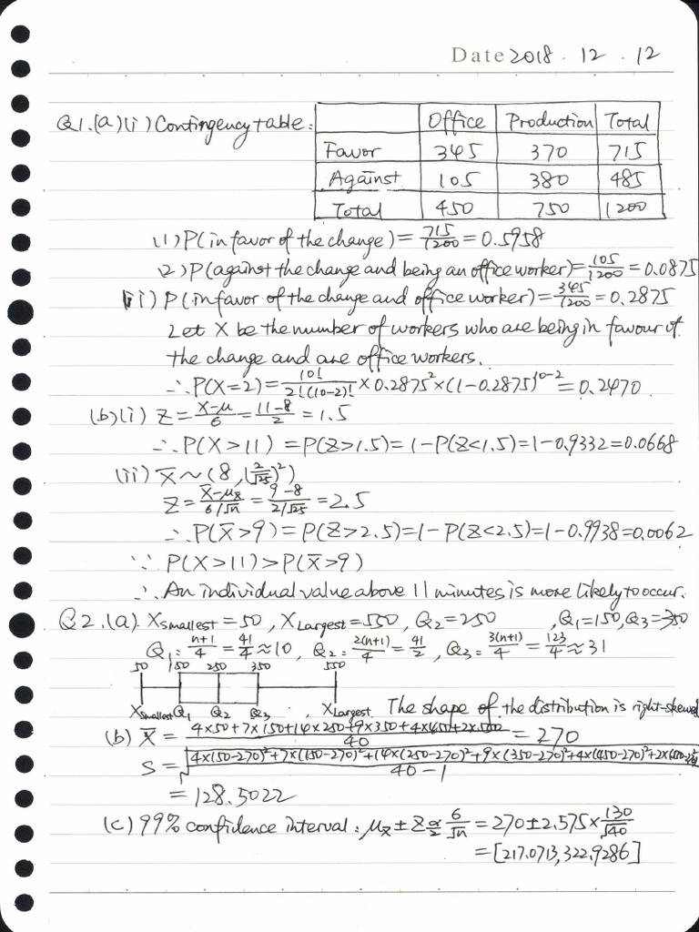 Stat Past Paper 2006-07 Solution (Credit To LI Wenda Frank) | PDF