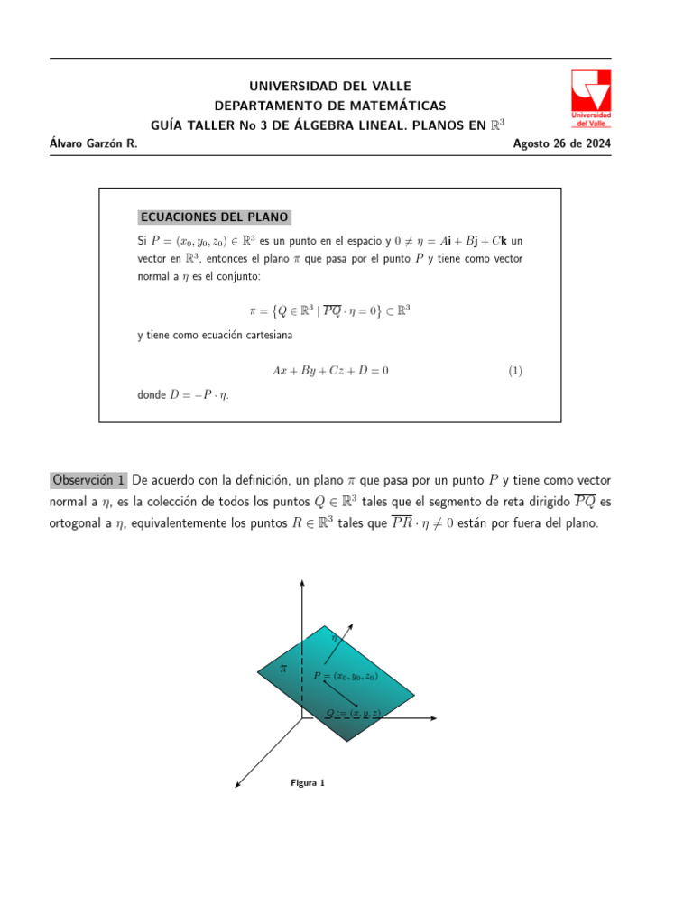 Guía de Álgebra Lineal: Planos en R3 | PDF | Ecuaciones | Vector Euclidiano