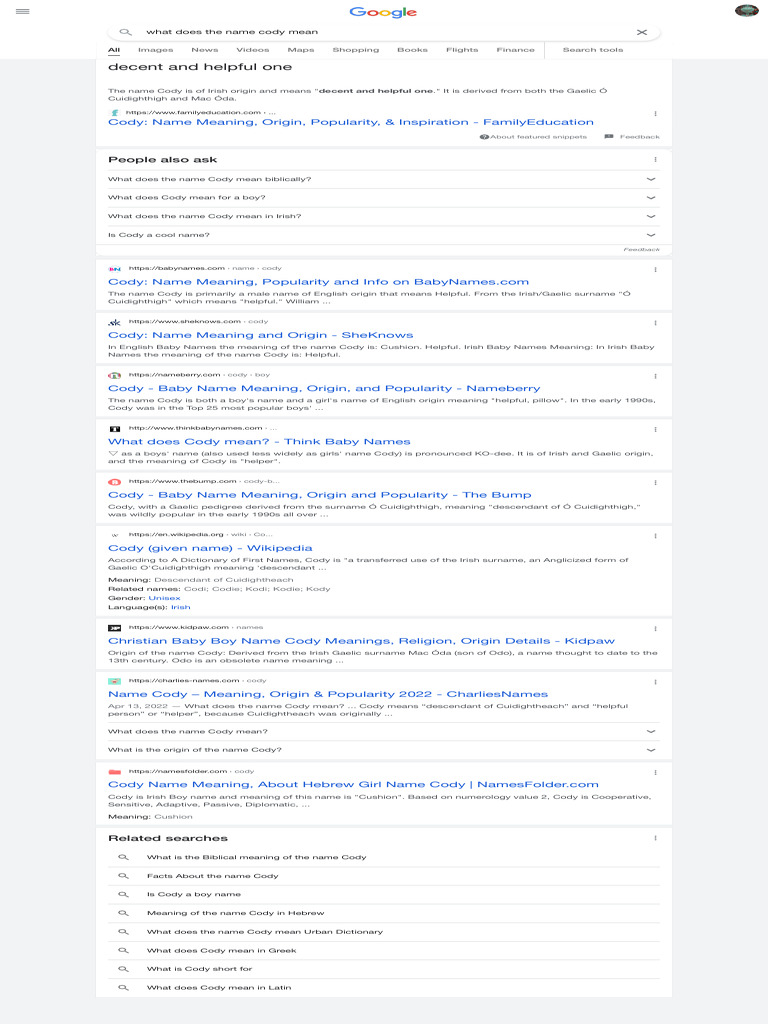 What Does The Name Cody Mean - Google Search | PDF | Linguistics