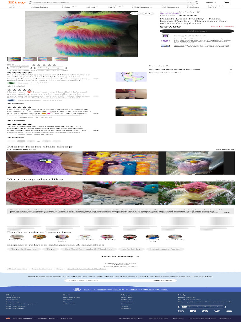 Plush Loaf Furby Mini Long Furby Rainbow Fur Whit | PDF | Etsy ...