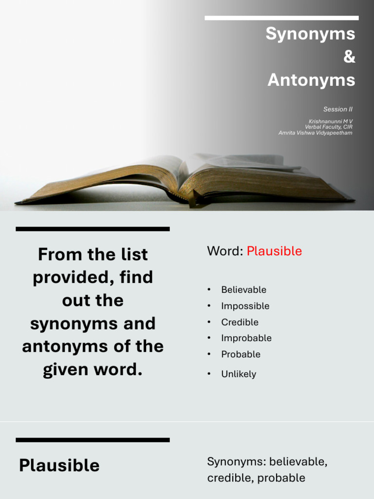 Synonyms and Antonyms - Session 2 | PDF