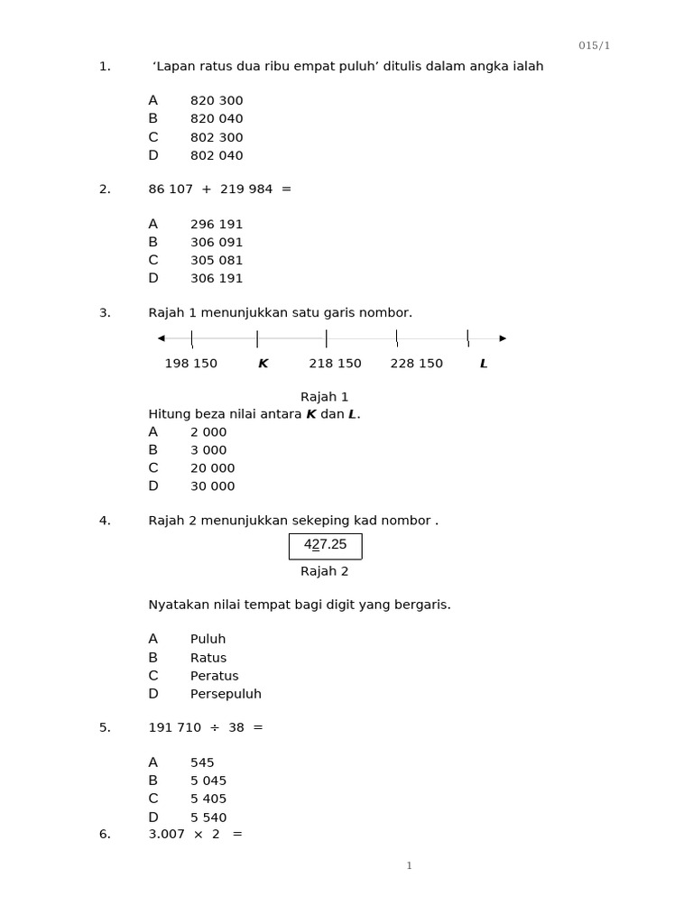 Soalan MT K1 Tahun 5 2018 | PDF