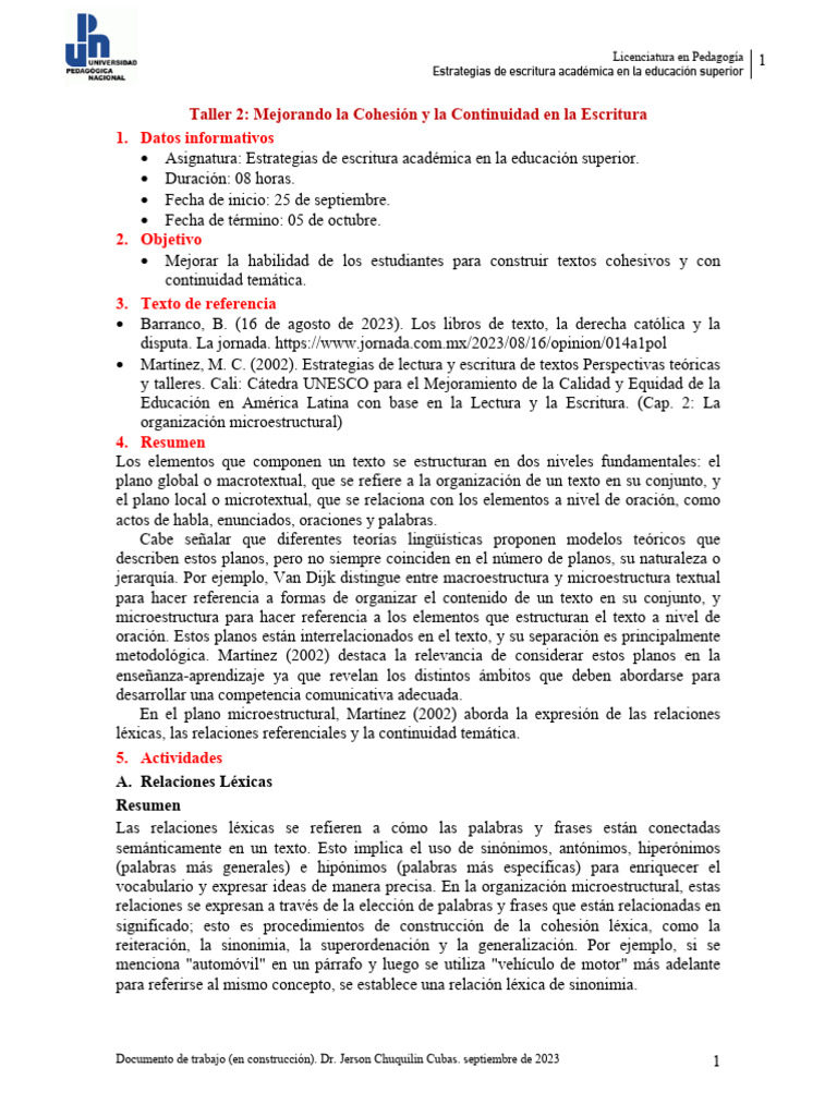 Taller ELT-2 | PDF | Escritura