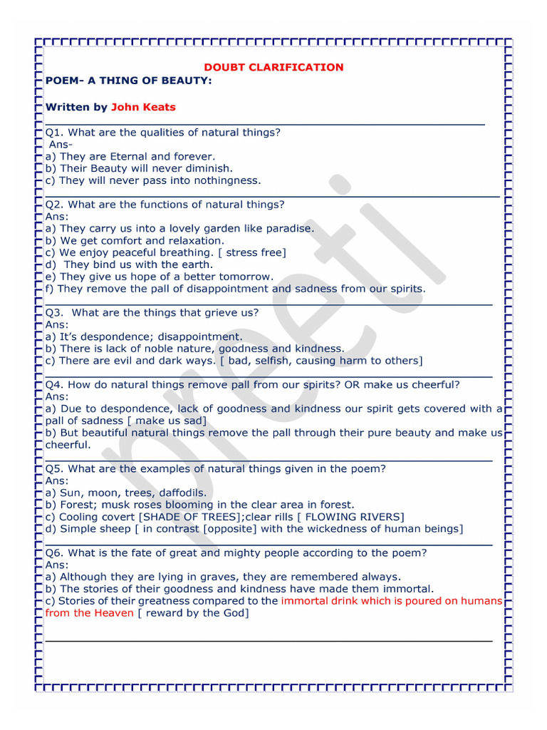 March 30 Class 12 Doubt Clarification A Thing of Beauty and Aunt ...