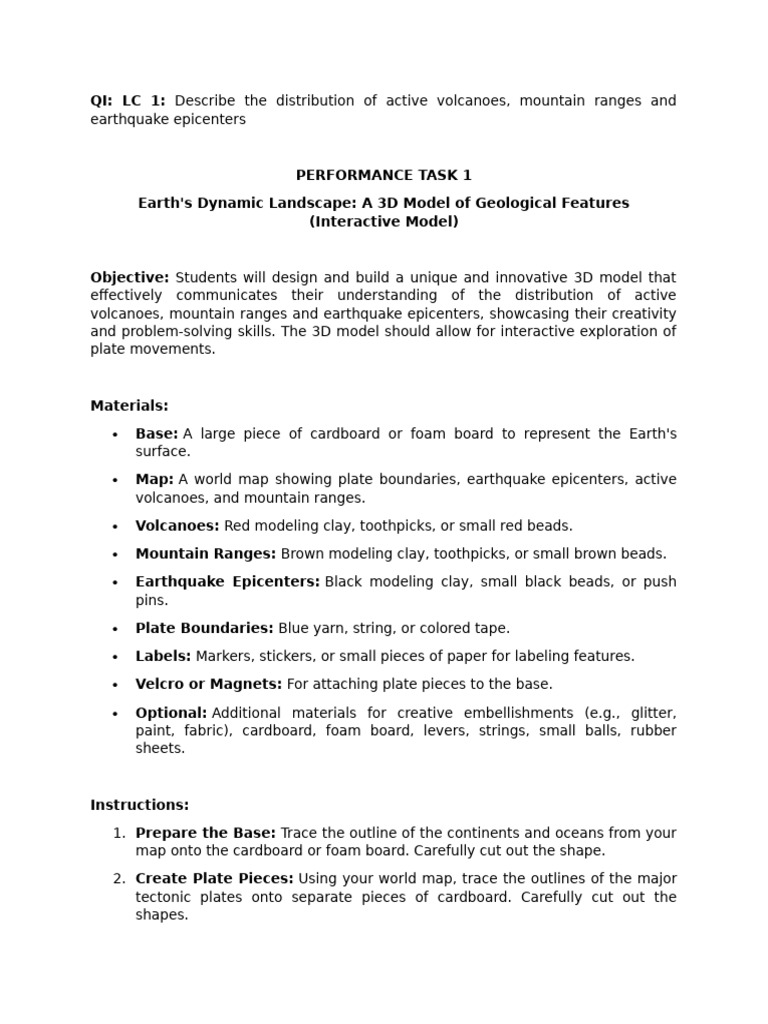 Performance Task 1-Earth's 3d Manipulative Model | PDF | Plate ...
