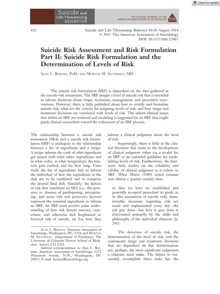 Berman & Silverman (2013) Suicide Life Threat Behav - 2013 - Berman ...